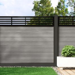 Cool Grey - 1.5m Composite Fence Panel Kit With Aluminium Posts (Above ...