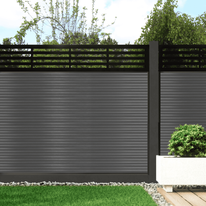 Slate Grey - 0.3m Slatted Composite Fence Panel Kit With Aluminium ...