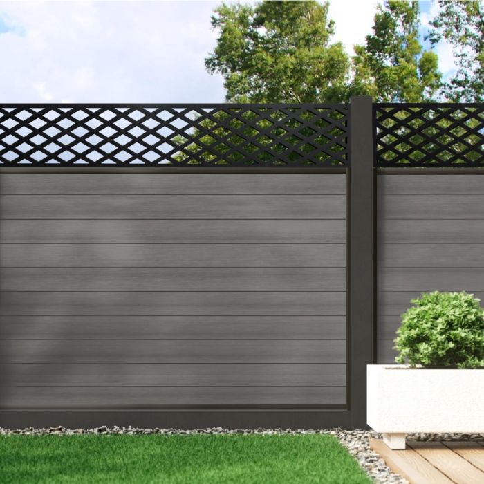 Welsh Grey - 1.5m Composite Fence Panel Kit With Aluminium Posts (Above ...