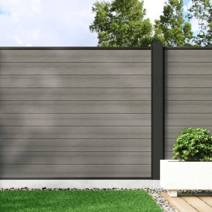 Welsh Grey - 0.9m Composite Fence Panel Kit With Aluminium Posts (Above ...